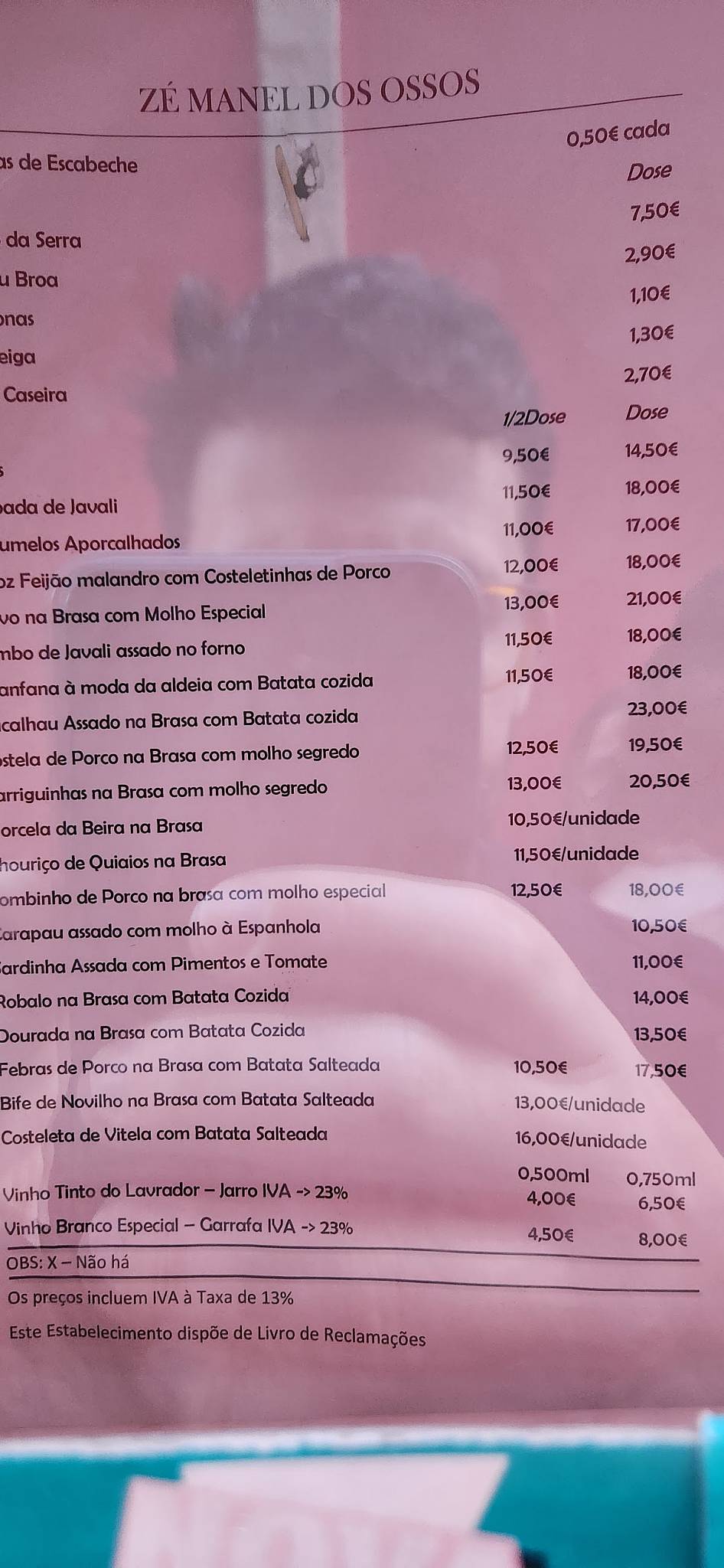 Menu at Restaurante Zé Manel dos Ossos, Coimbra