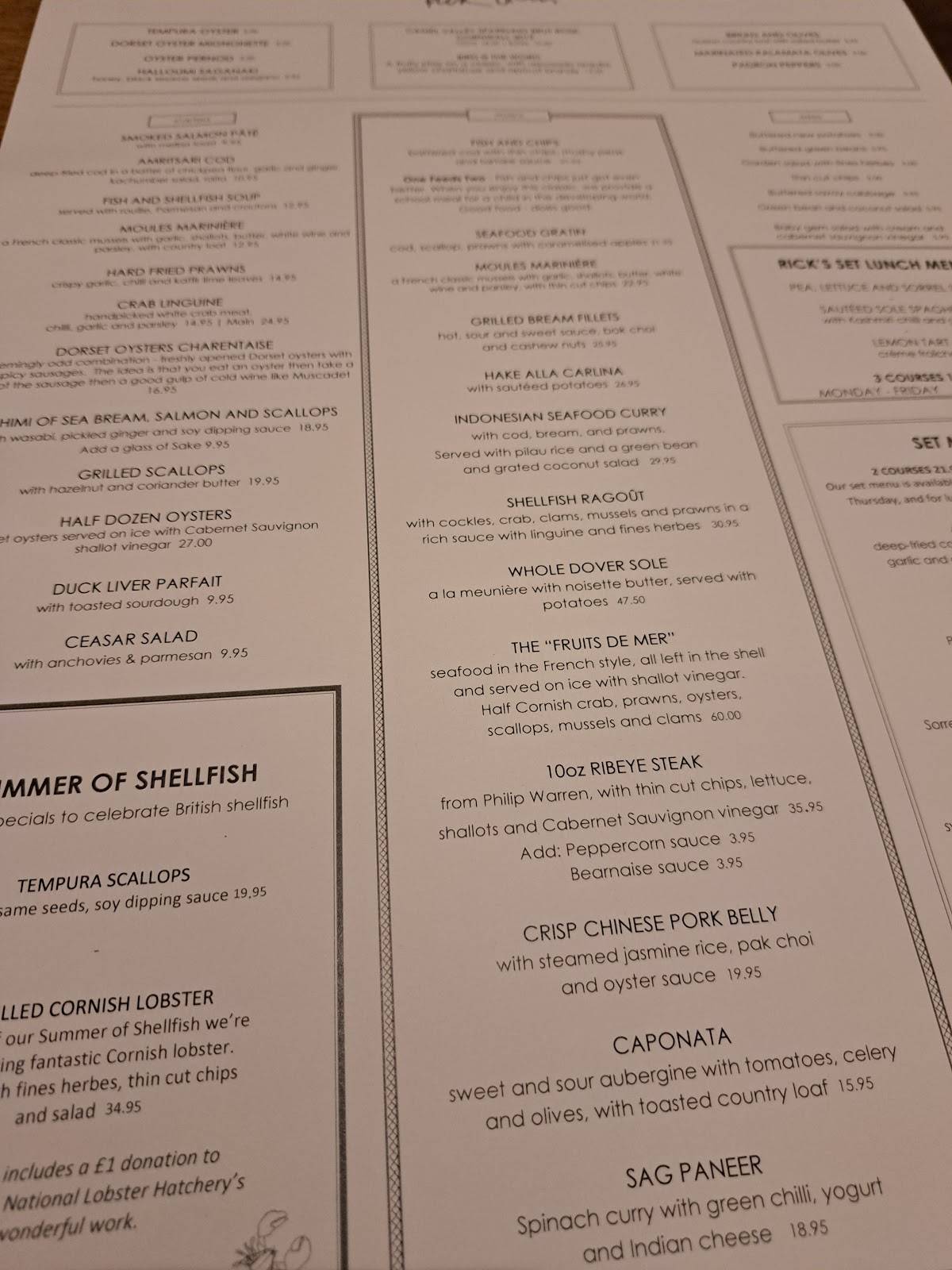 Menu at Rick Stein, Winchester restaurant, Winchester