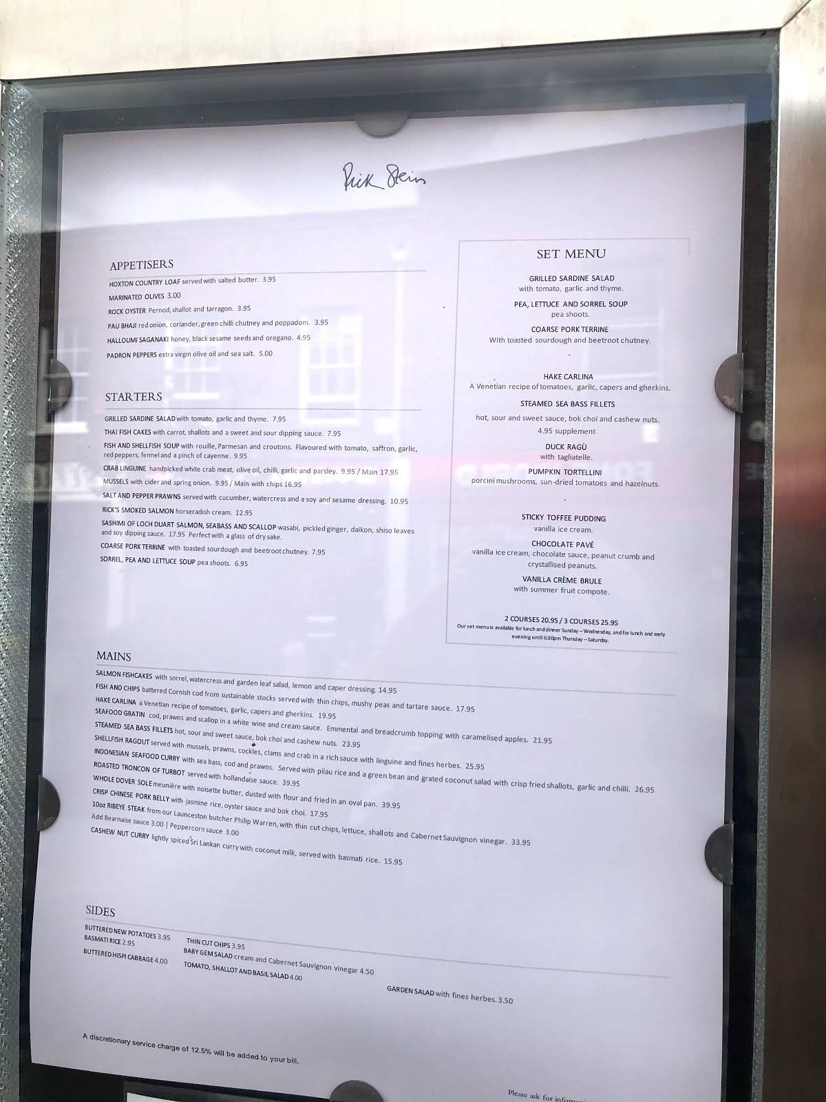 Menu at Rick Stein, Winchester restaurant, Winchester