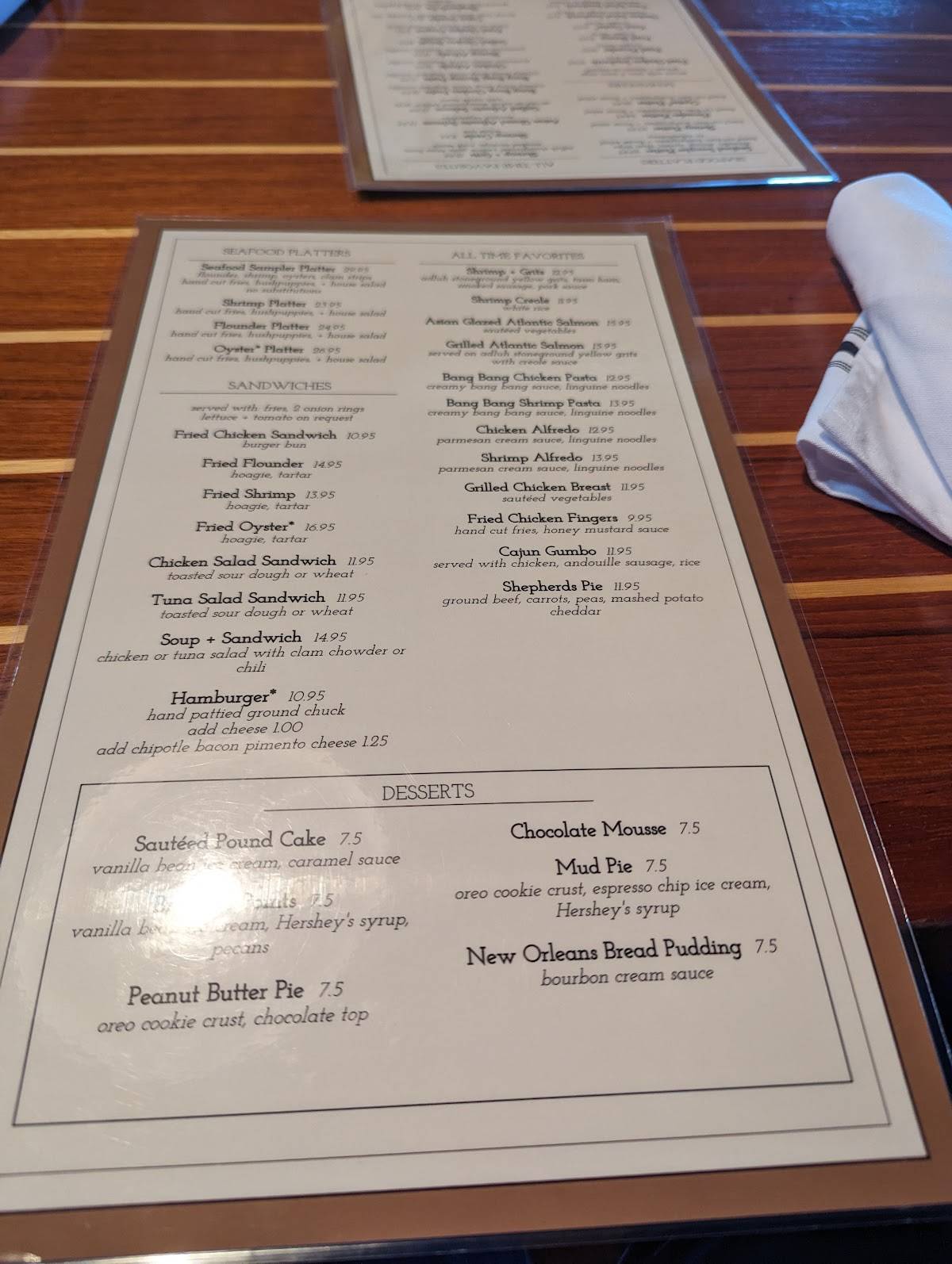 Menu at River Room Restaurant, Georgetown