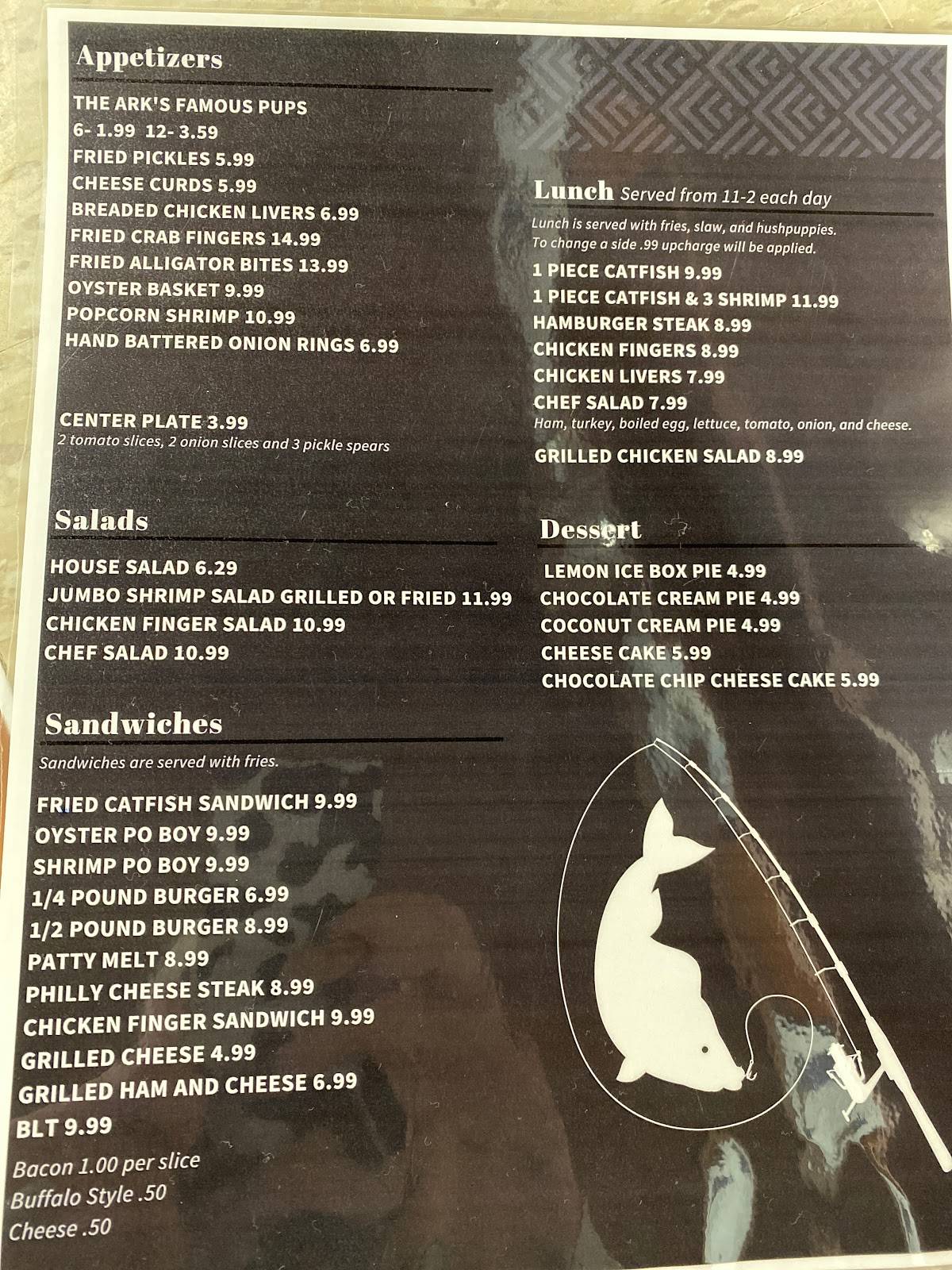 Menu at The Ark restaurant, Riverside, US-78
