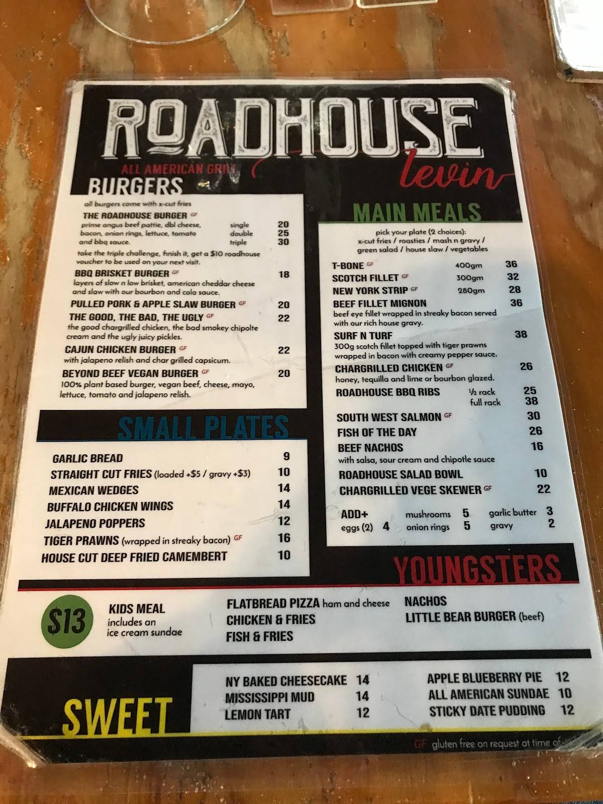Menu at Roadhouse Grill restaurant, Levin