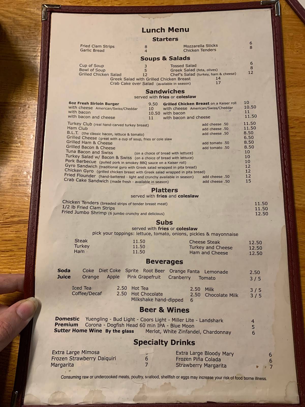 Menu at Robin Hood Restaurant, Rehoboth Beach