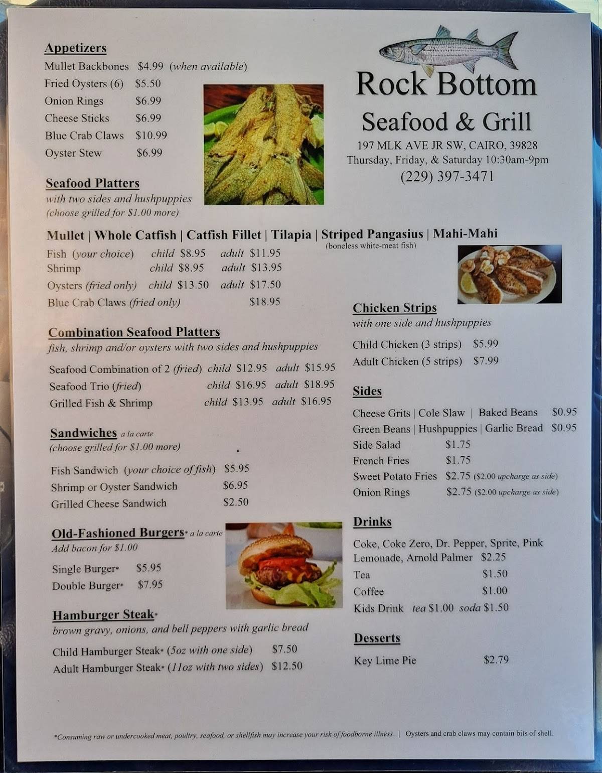 Menu at Rock Bottom Seafood & Grill restaurant, Cairo
