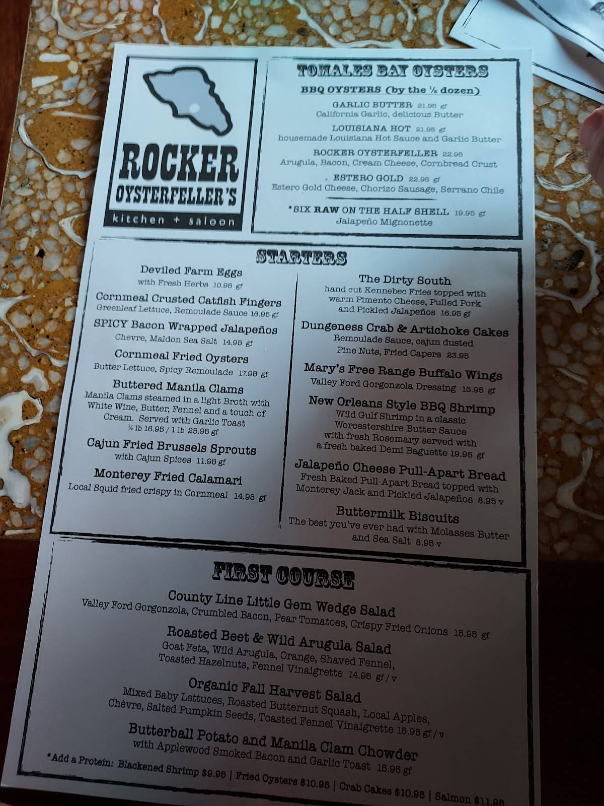 Menu at Rocker Oysterfeller's Kitchen + Saloon pub & bar, Valley Ford