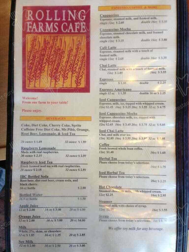 Menu at Rolling Farms Café cafe, Traverse City