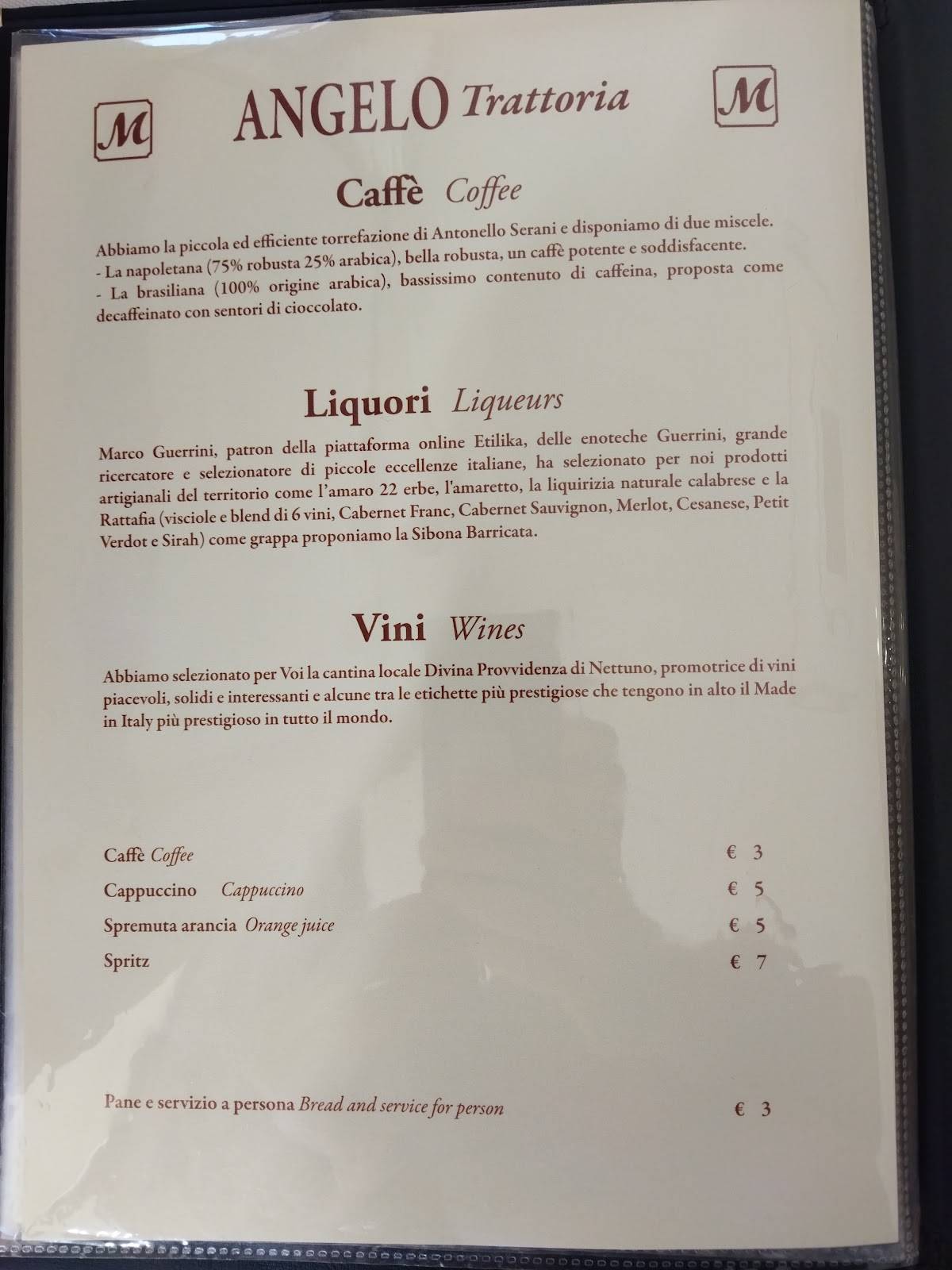 Menu da Angelo Ristorante Trattoria, Roma