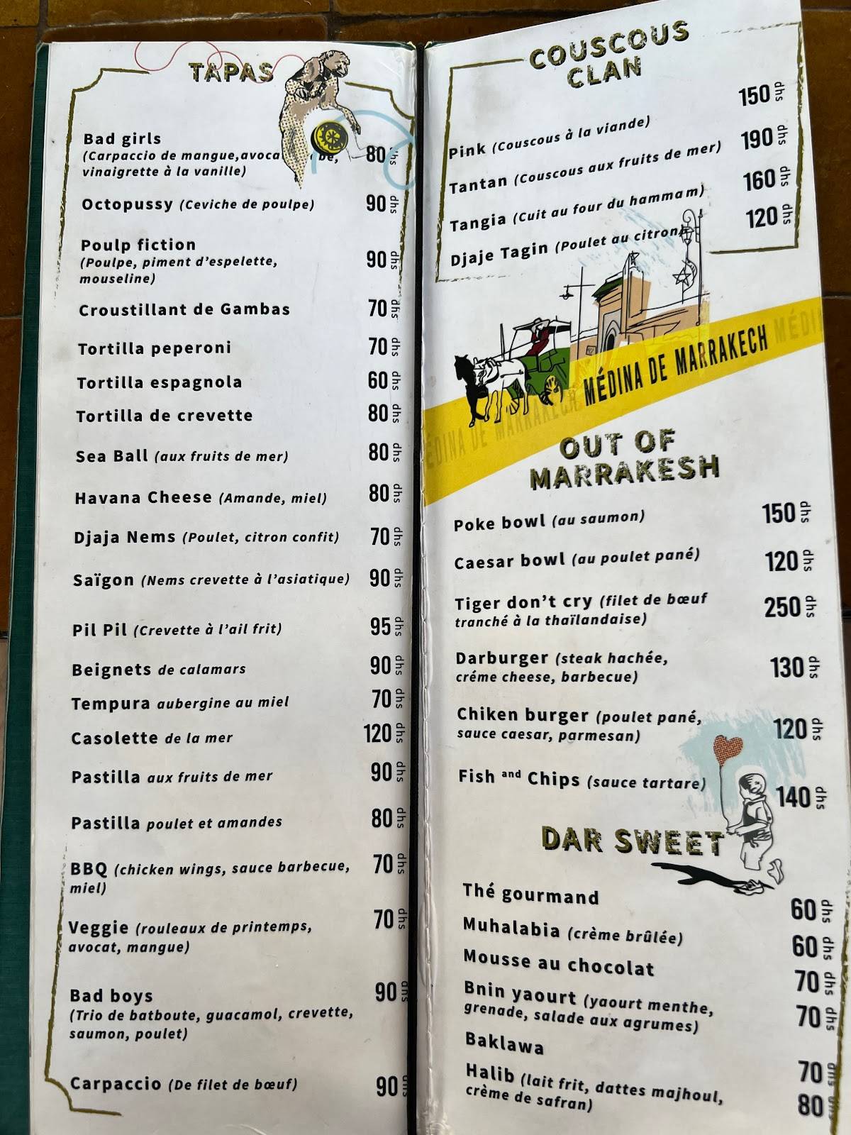 Carta del restaurante Dardar Rooftop : Cocktails & Eat, Marrakech