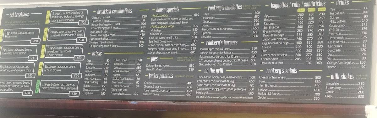 Menu at Rookery Cafe, Hatfield