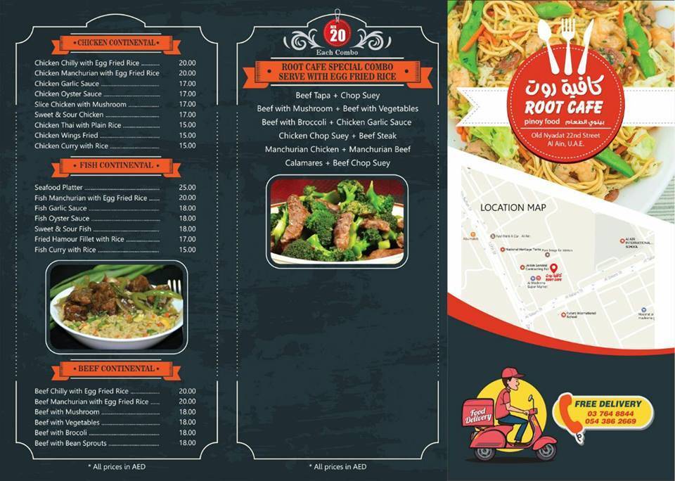 Menu at Root Cafe Pinoy food Al Ain, Al Ain