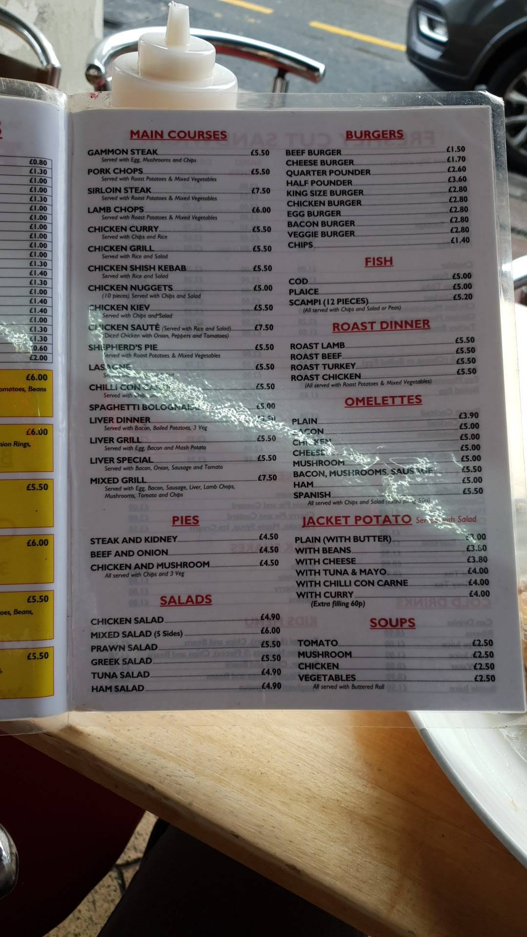 Menu at Rose Cafe, Hertford