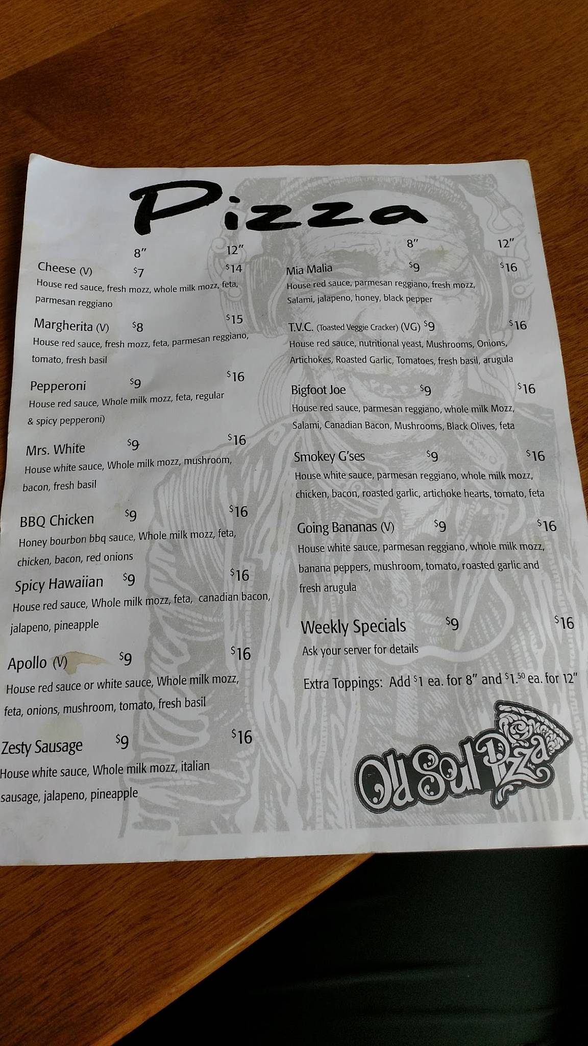 Menu at Old Soul Pizza pizzeria, Roseburg, 525 SE Main St