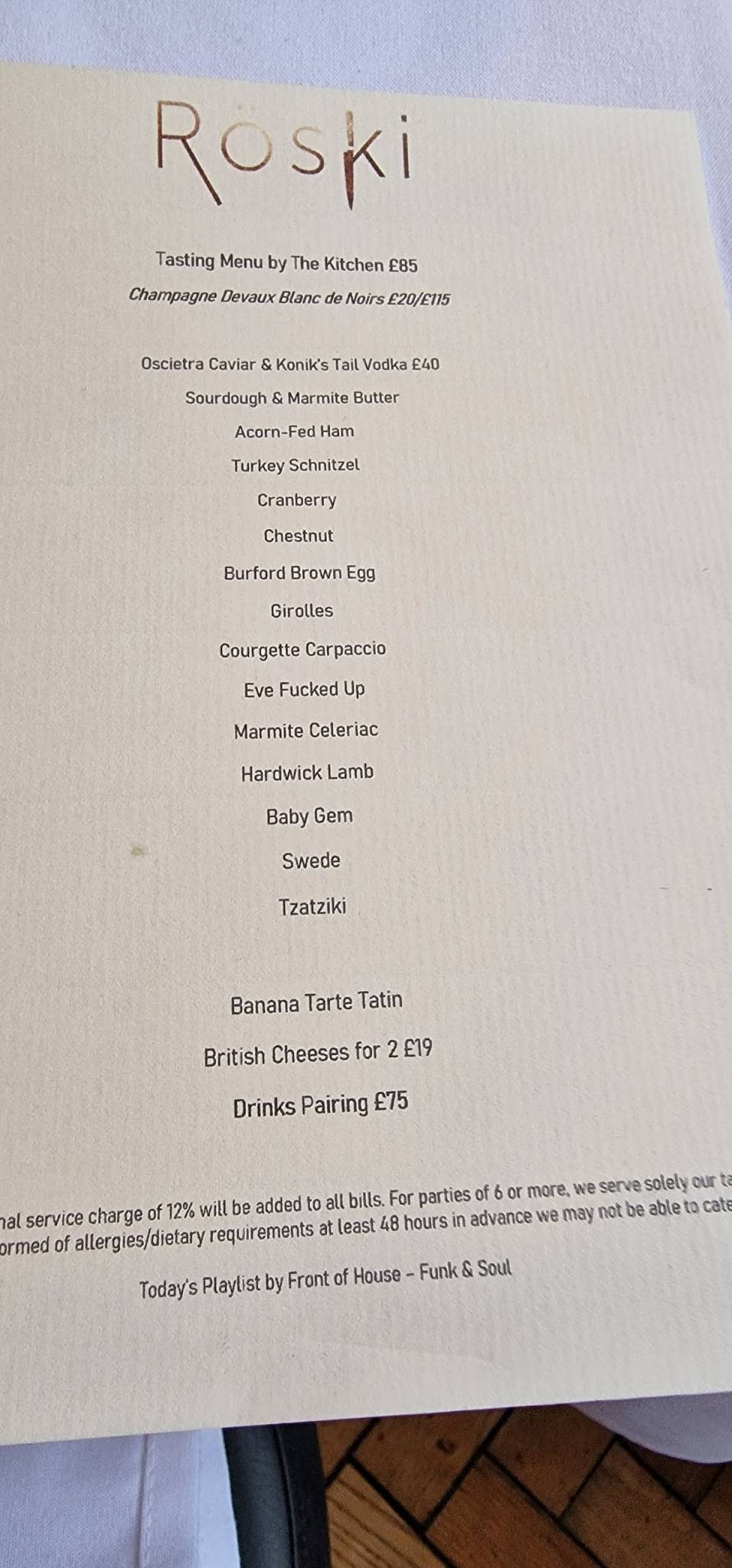 Menu at Roski Restaurant, Liverpool