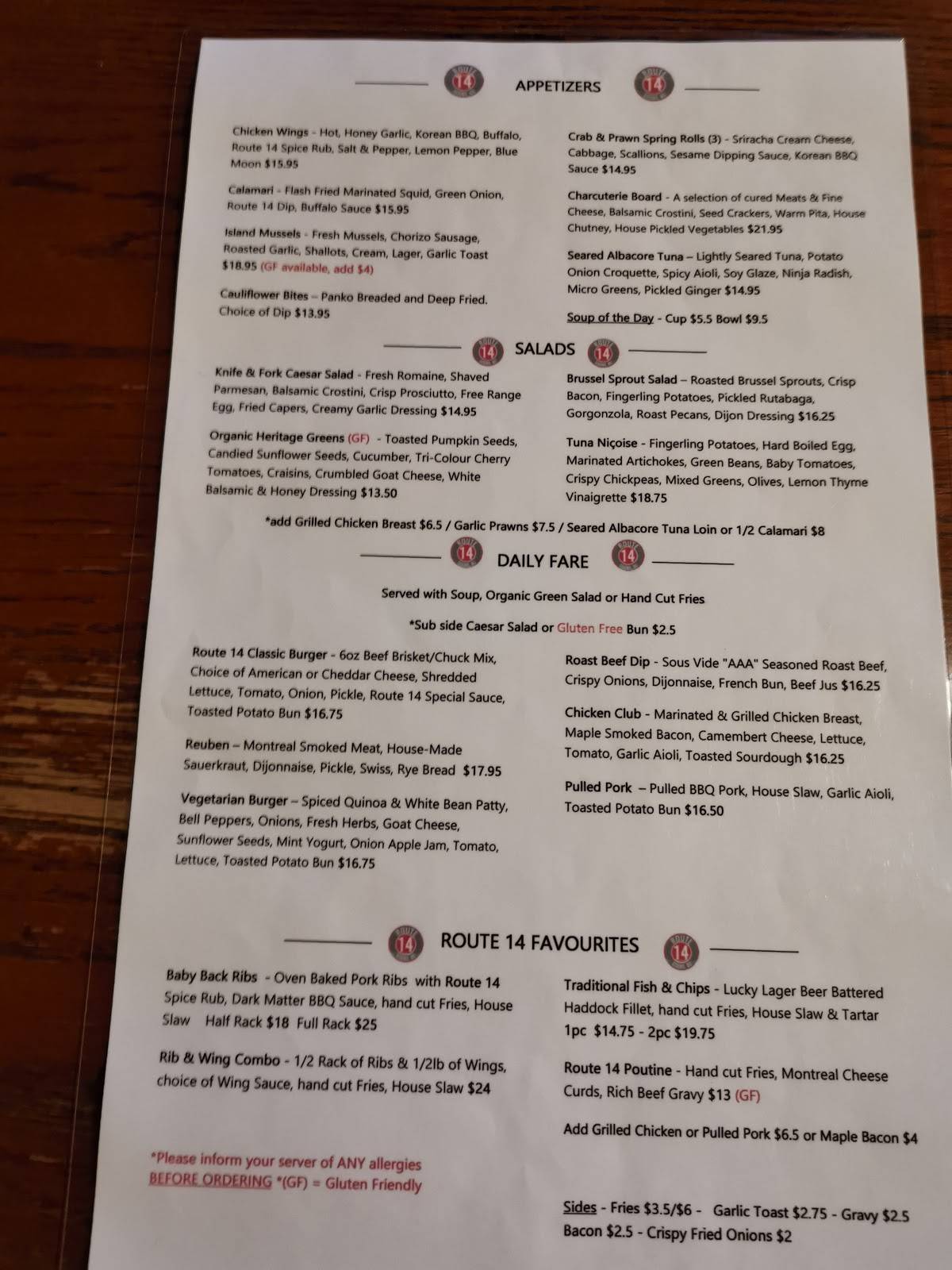 Menu at Route 14 Sooke restaurant, Sooke