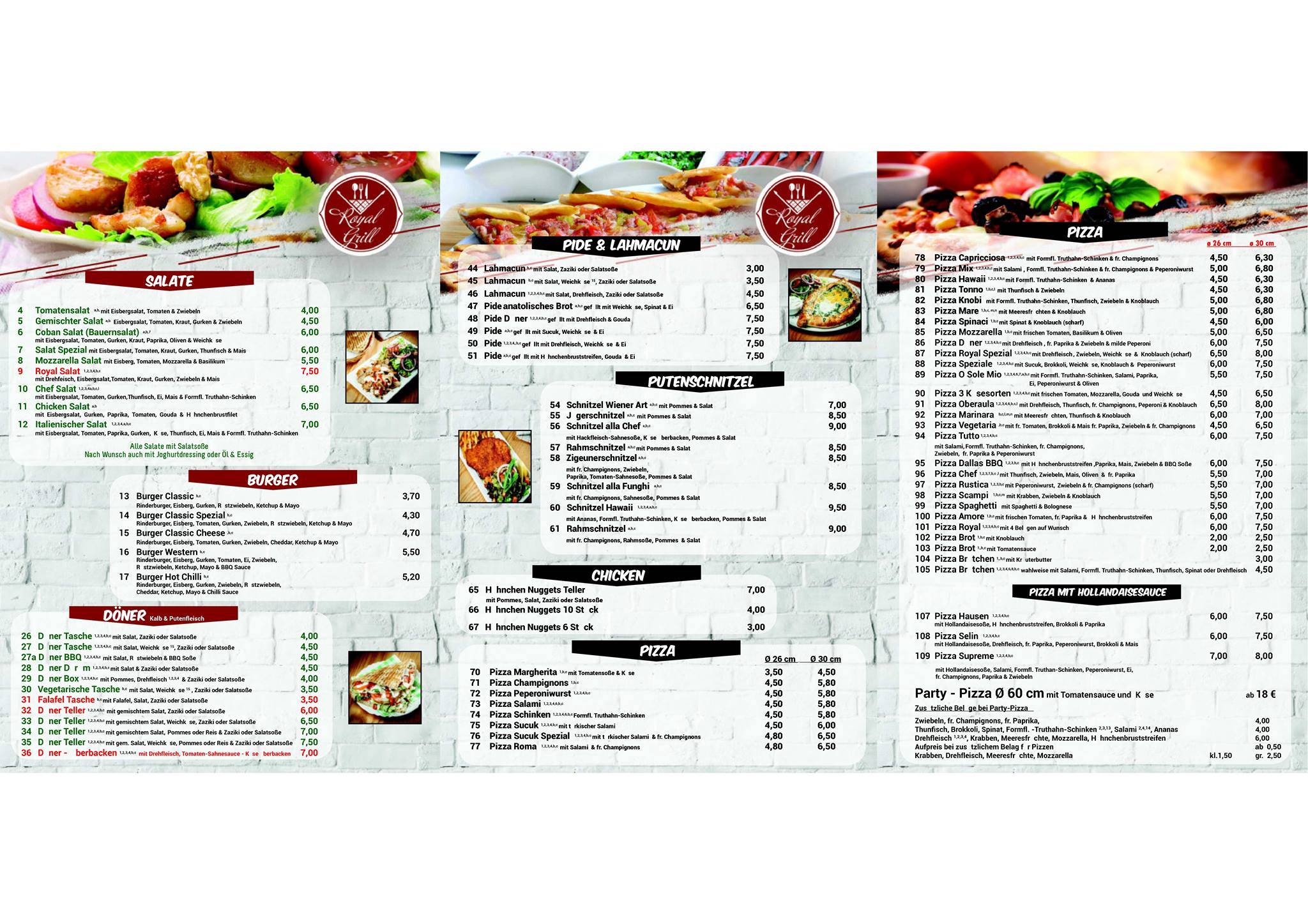 Carta del restaurante Royal Grill, Oberaula