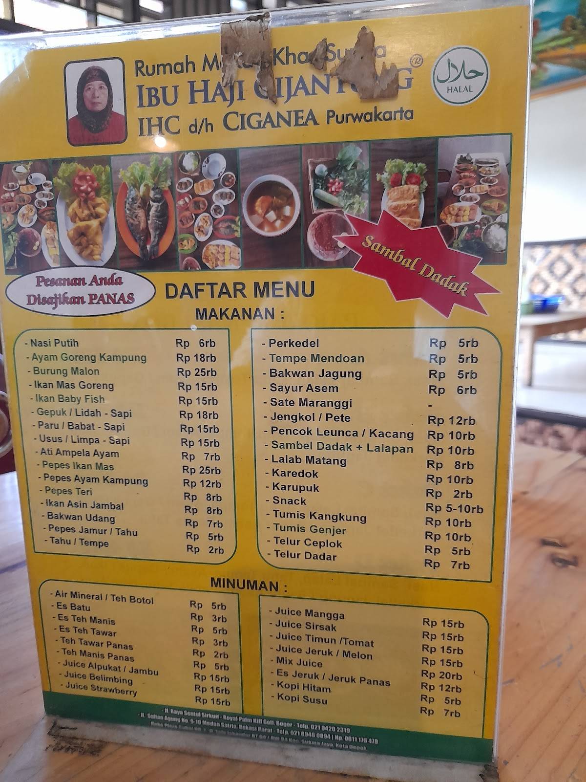 Menu at Rumah Makan Ibu Haji Cijantung Sentul restaurant, Kadumangu