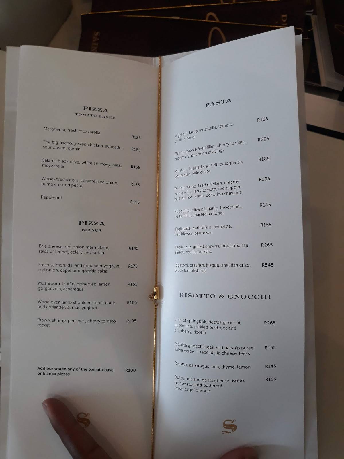 Menu at Saint Restaurant, Sandton