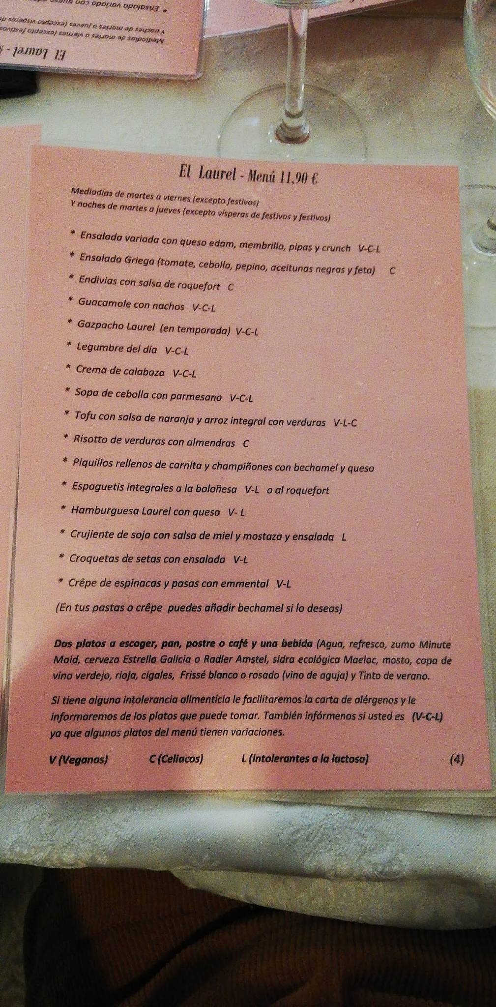 Carta del restaurante El Laurel, Salamanca