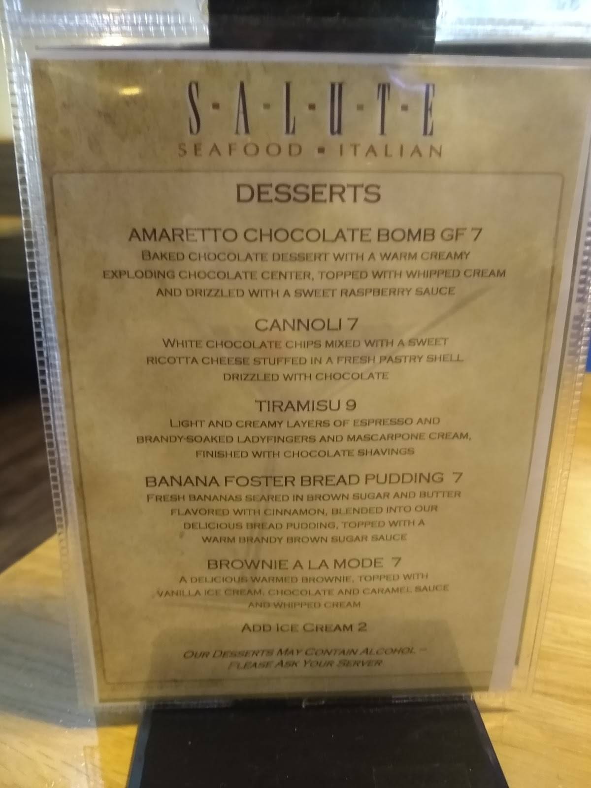 Menu at Salute Italian Restaurant, Gulfport