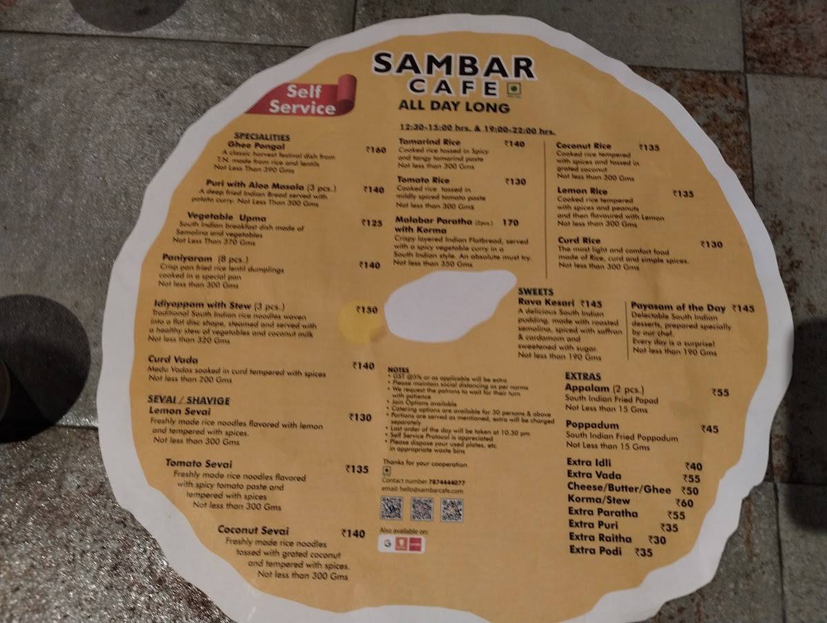 Menu at Sambar Cafe, Ahmedabad, Shivalik Business Centre
