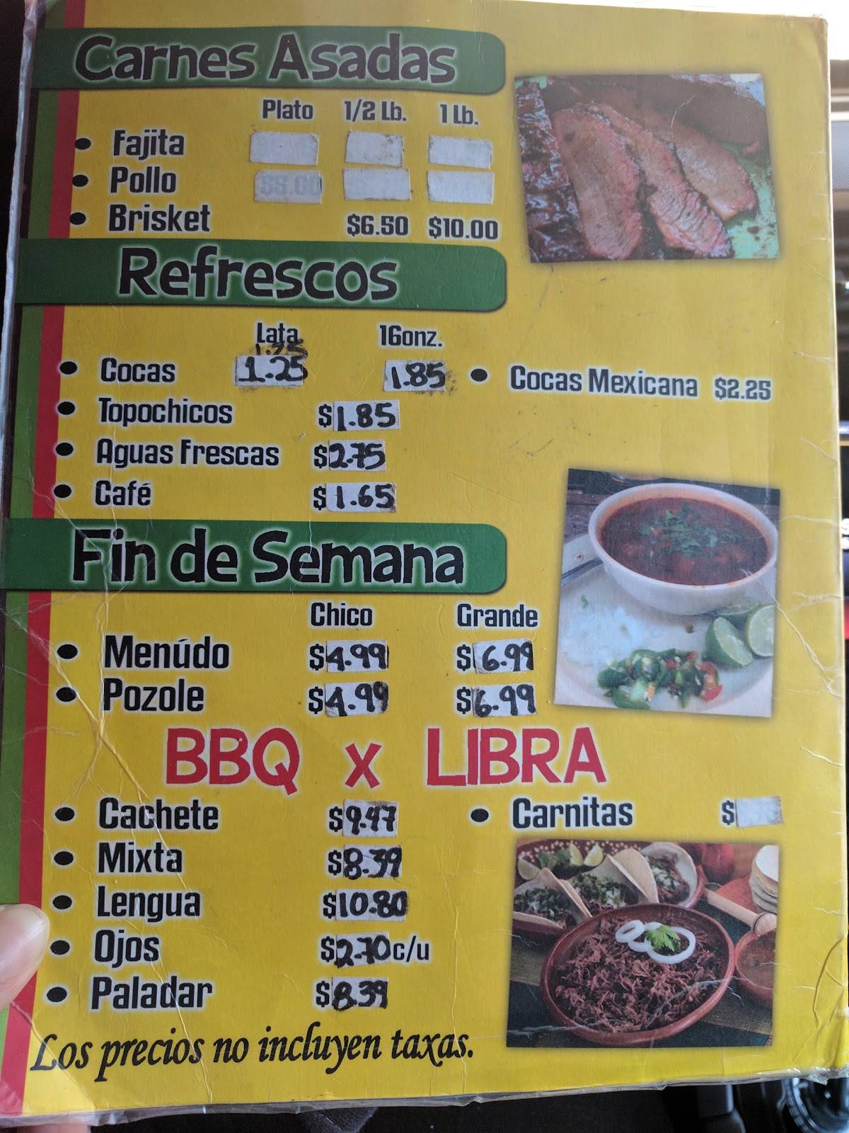 Menu at La Vaquita #1 San Benito restaurant, San Benito