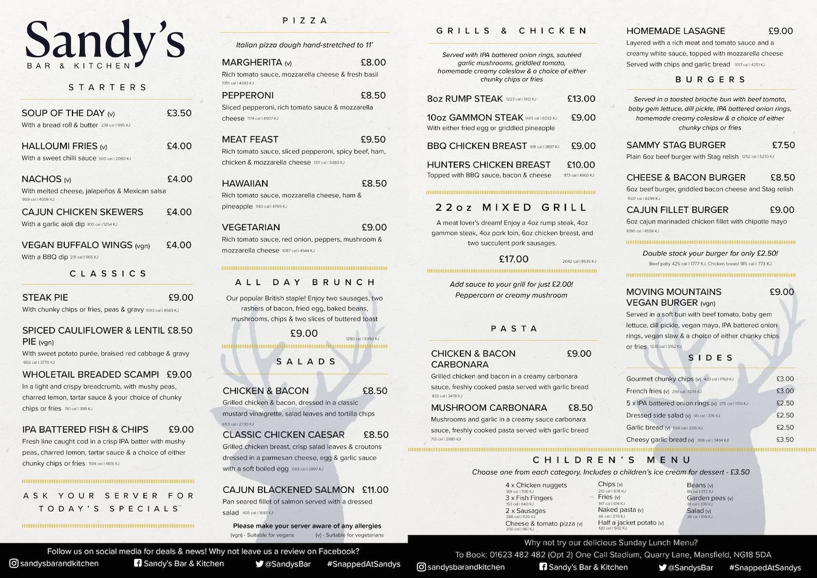 Menu at Sandy’s Bar & Kitchen, Mansfield