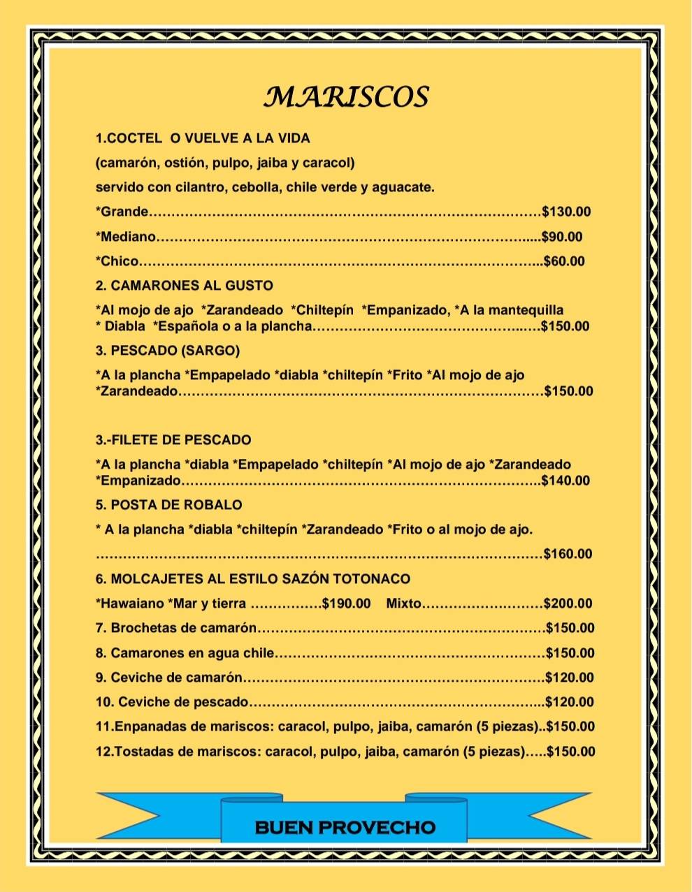 Carta del restaurante Sazón Totonaco-El mejor sabor del papantla ...