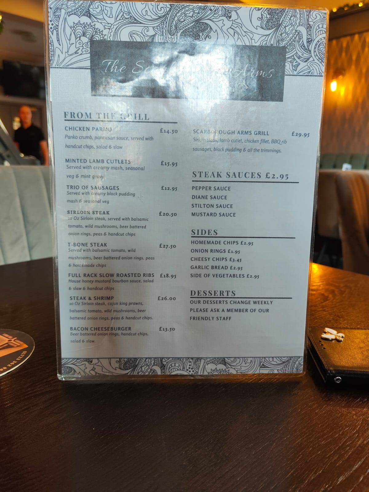 Menu at Scarborough Arms pub & bar, Scarborough