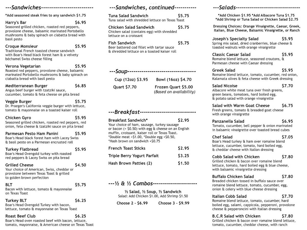 Menu at Zuppa Del Giorno restaurant, Scranton