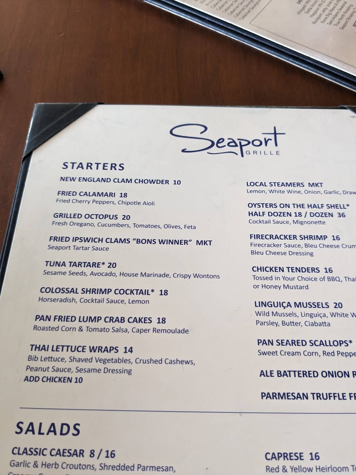Menu at Seaport Grille restaurant, Gloucester, 6 Rowe Sq