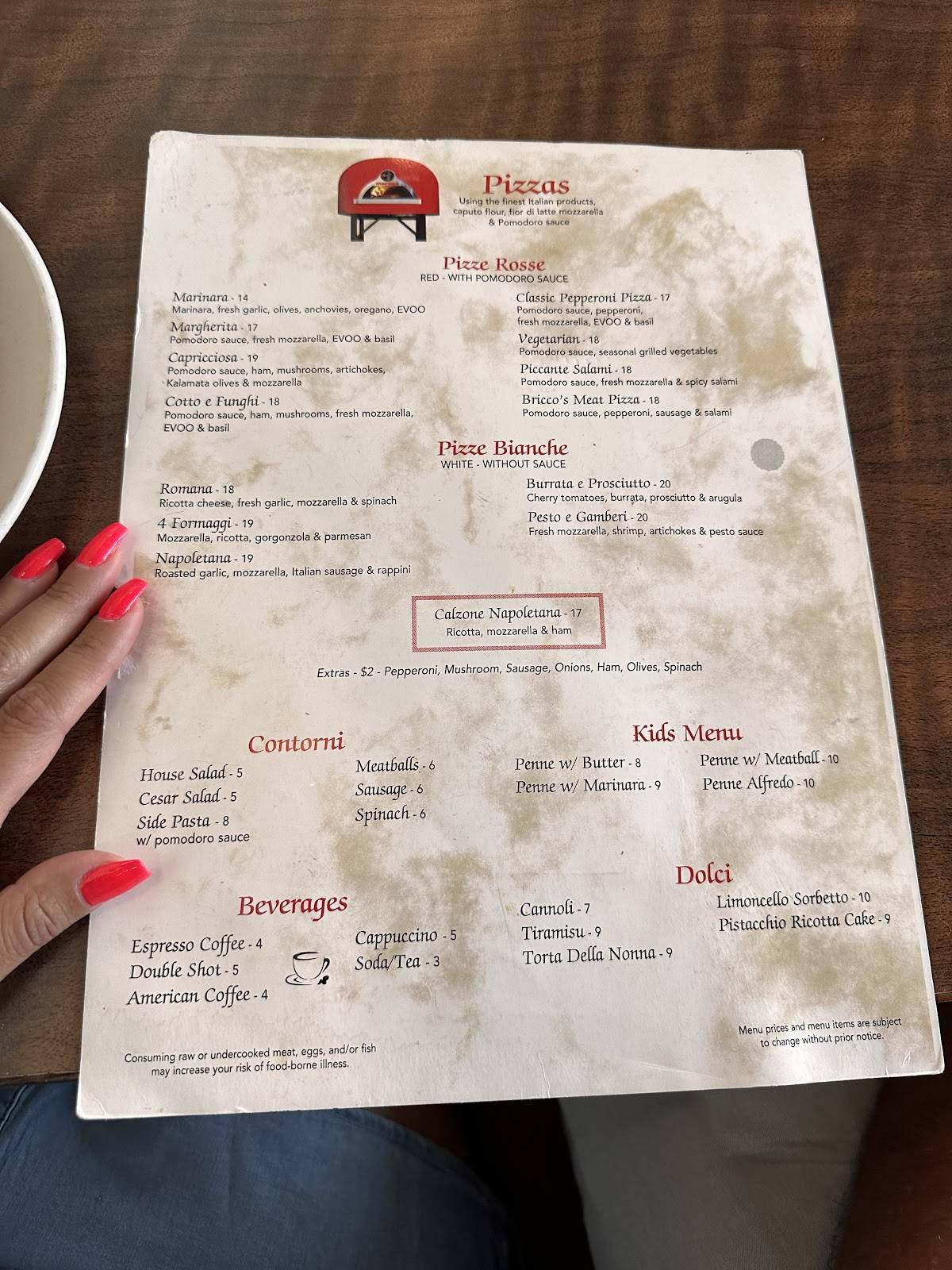 Menu at Osteria Bricco pizzeria, Seminole