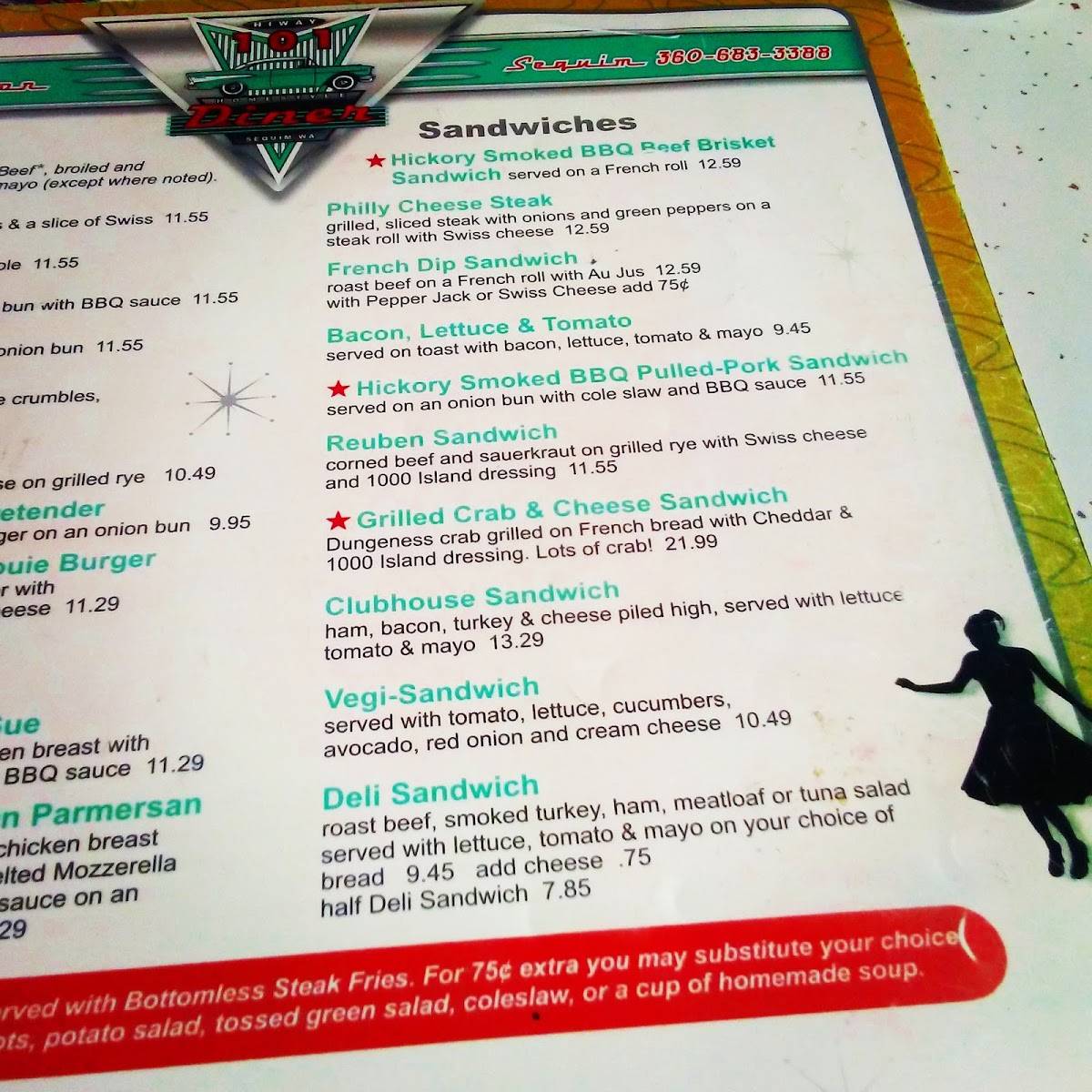 Menu at Hi-Way 101 Diner restaurant, Sequim, 392 W Washington St