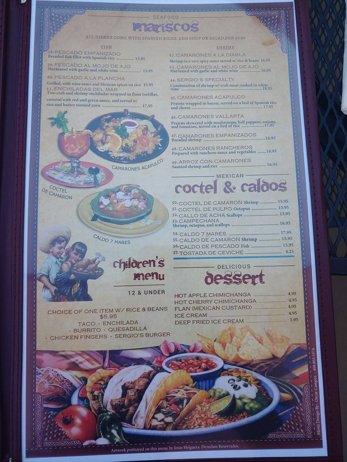 Menu at Sergio's Mexican Restaurant, Klamath Falls