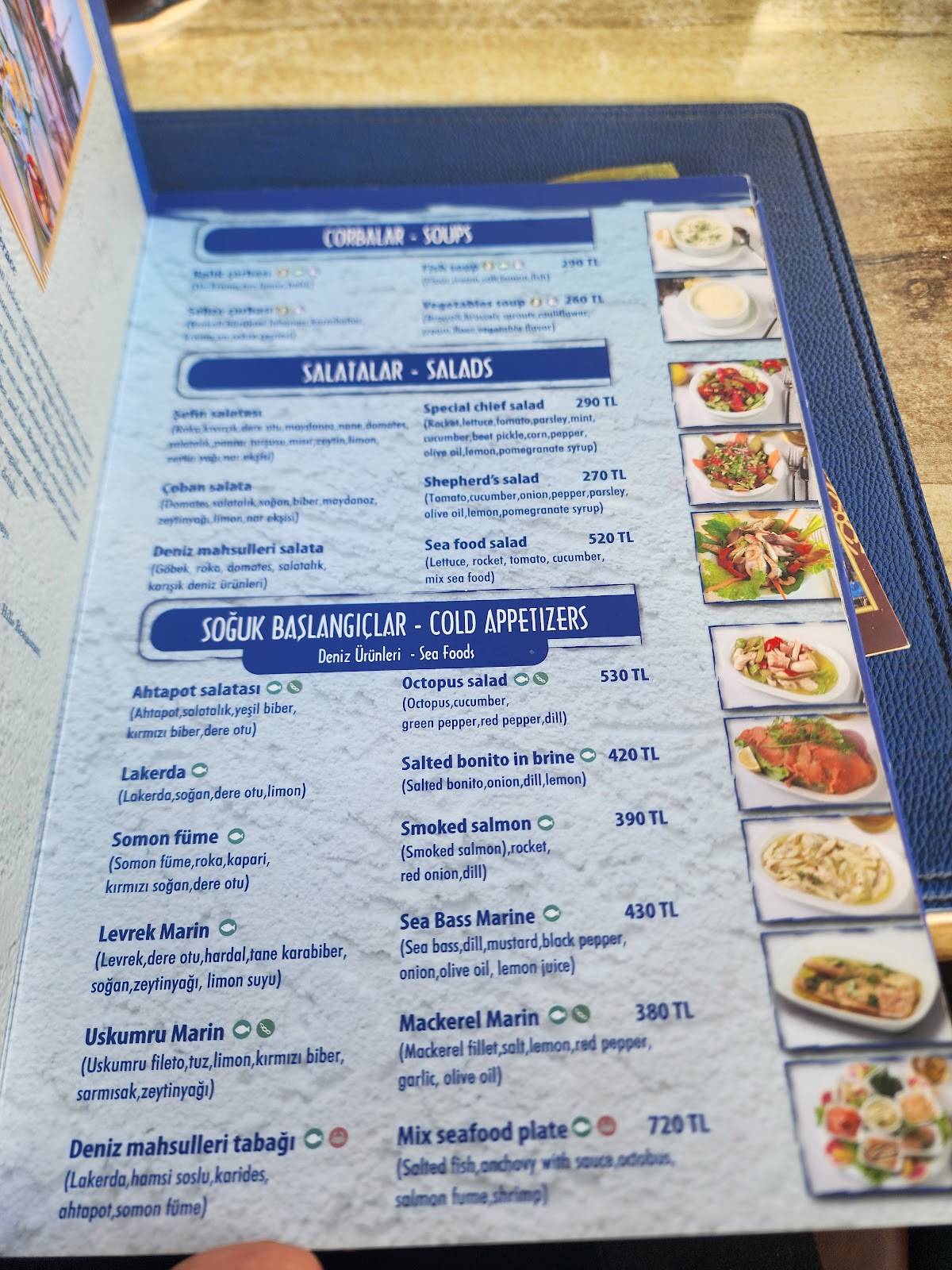 Menu at Seven Hills Restaurant, Istanbul