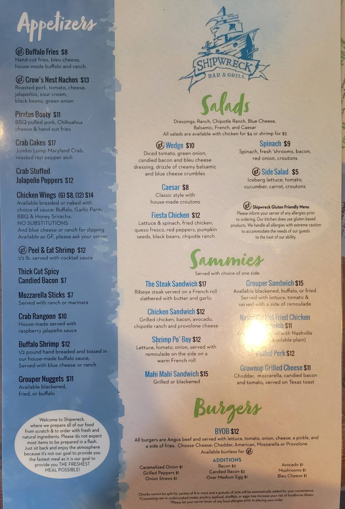 Menu at Shipwreck Bar & Grill, Griffith