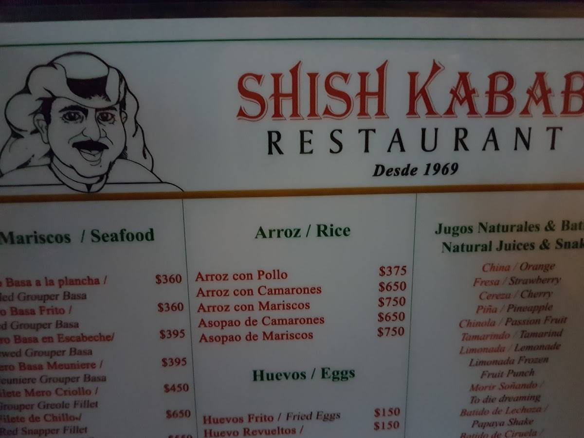 Carta del restaurante Shish Kabab, La Romana