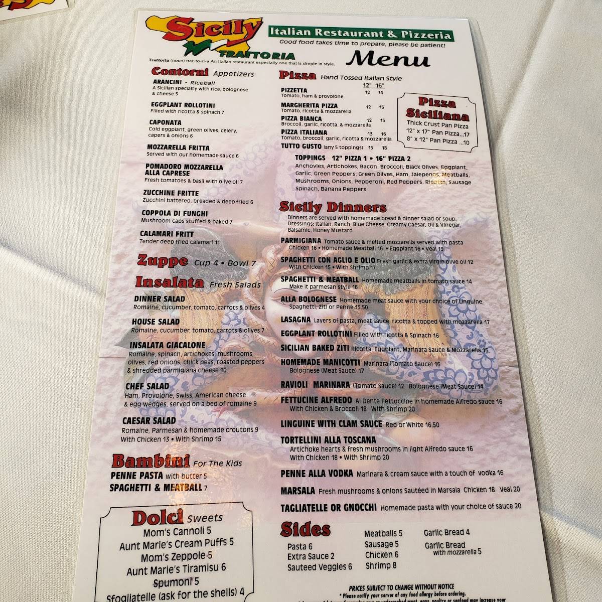 Menu at Sicily Trattoria pizzeria, Cape Coral, Cape Coral Pkwy E