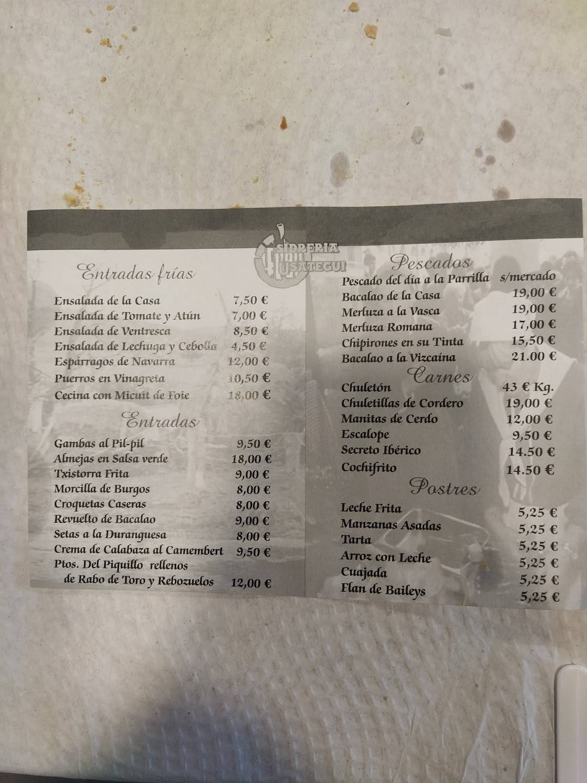 Carta del restaurante Sidrería Usategui, Marbella