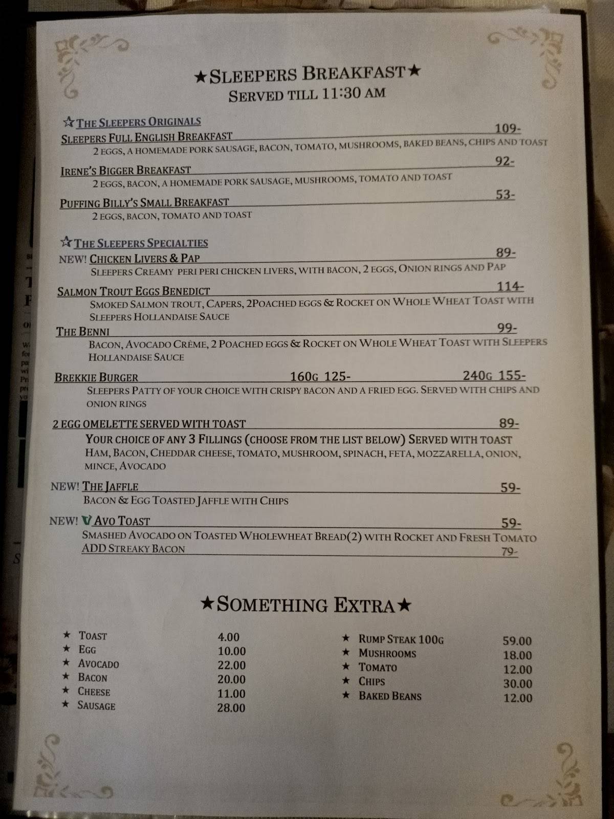 Menu at Sleepers Railway Station Restaurant., Hoedspruit