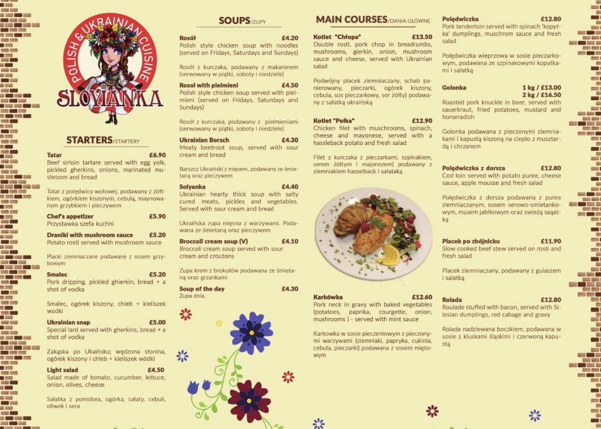 Menu at Slovianka Polish & Ukrainian cuisine restaurant, Coventry