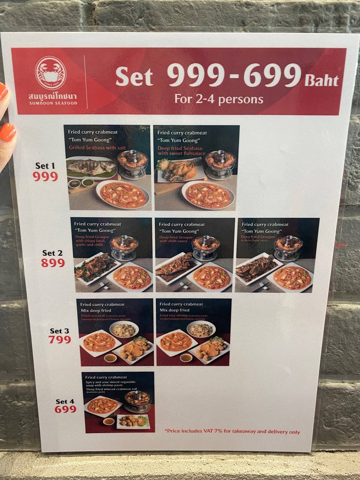 Menu at Somboon Seafood restaurant, Bangkok, 169 / 7-12 Surawong Road
