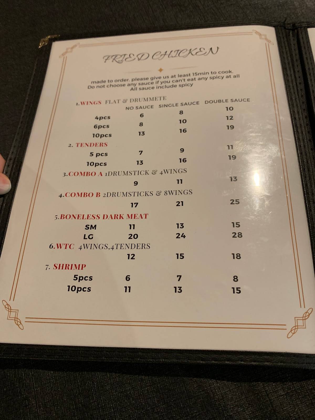 Menu at Soo Cafe, Raleigh