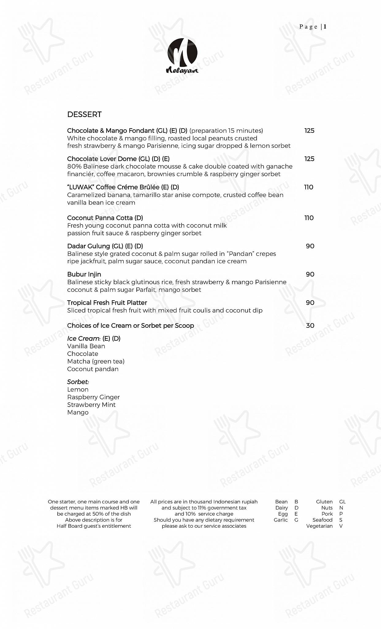 Carta de Nelayan Restaurant & Puri Bar, Jimbaran