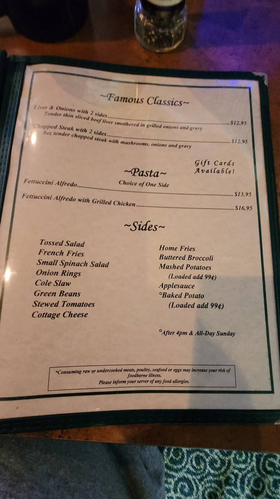 Menu at Meadows Restaurant, Springfield