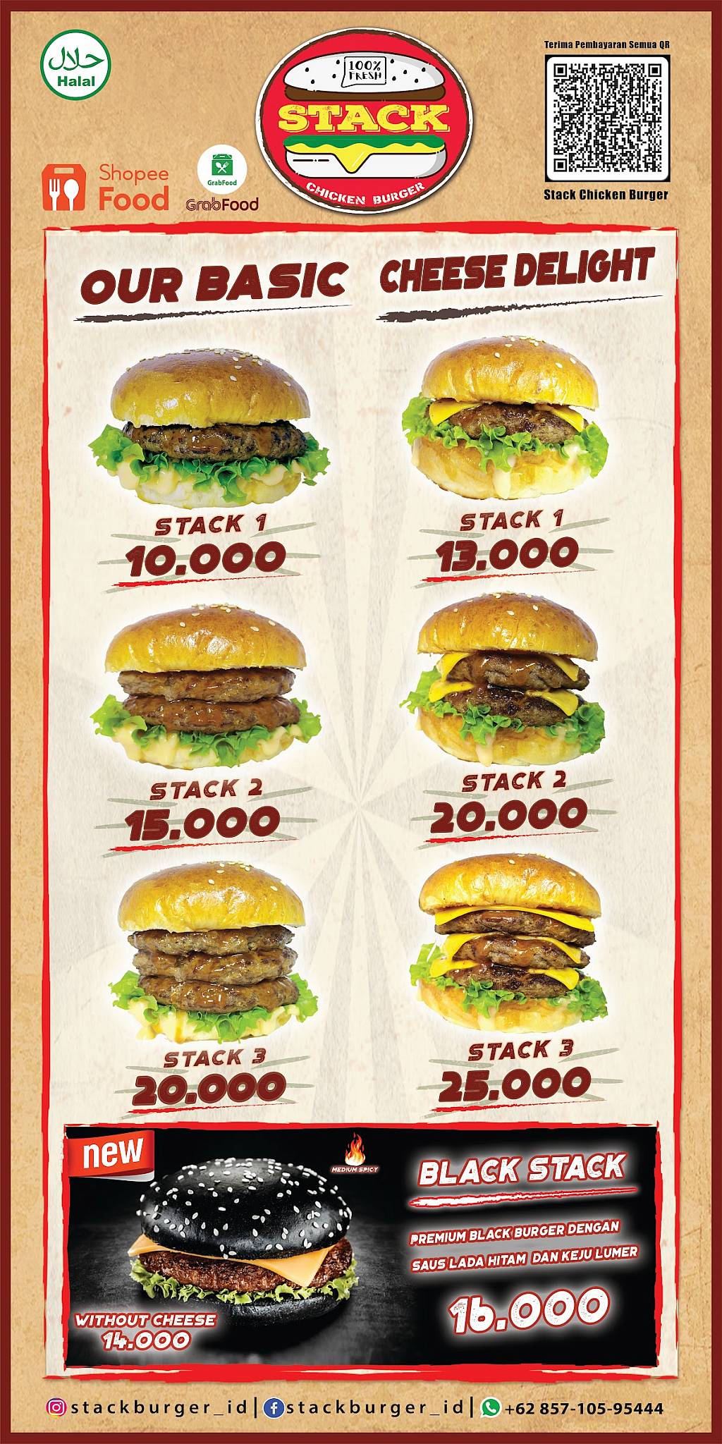 Menu at Stack Chicken Burger, Permata Raya restaurant, South Tangerang