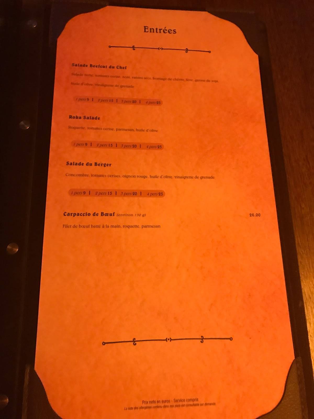 Menu at Beef Cut steakhouse, Courbevoie