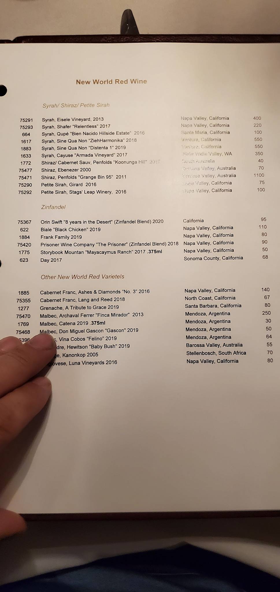 Menu at Edge Steakhouse, Las Vegas