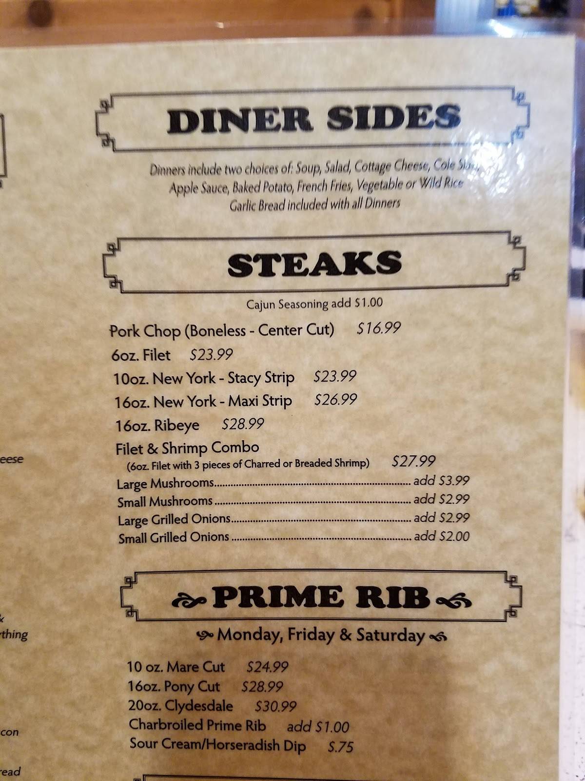 Menu at Heinnies steakhouse, Elkhart