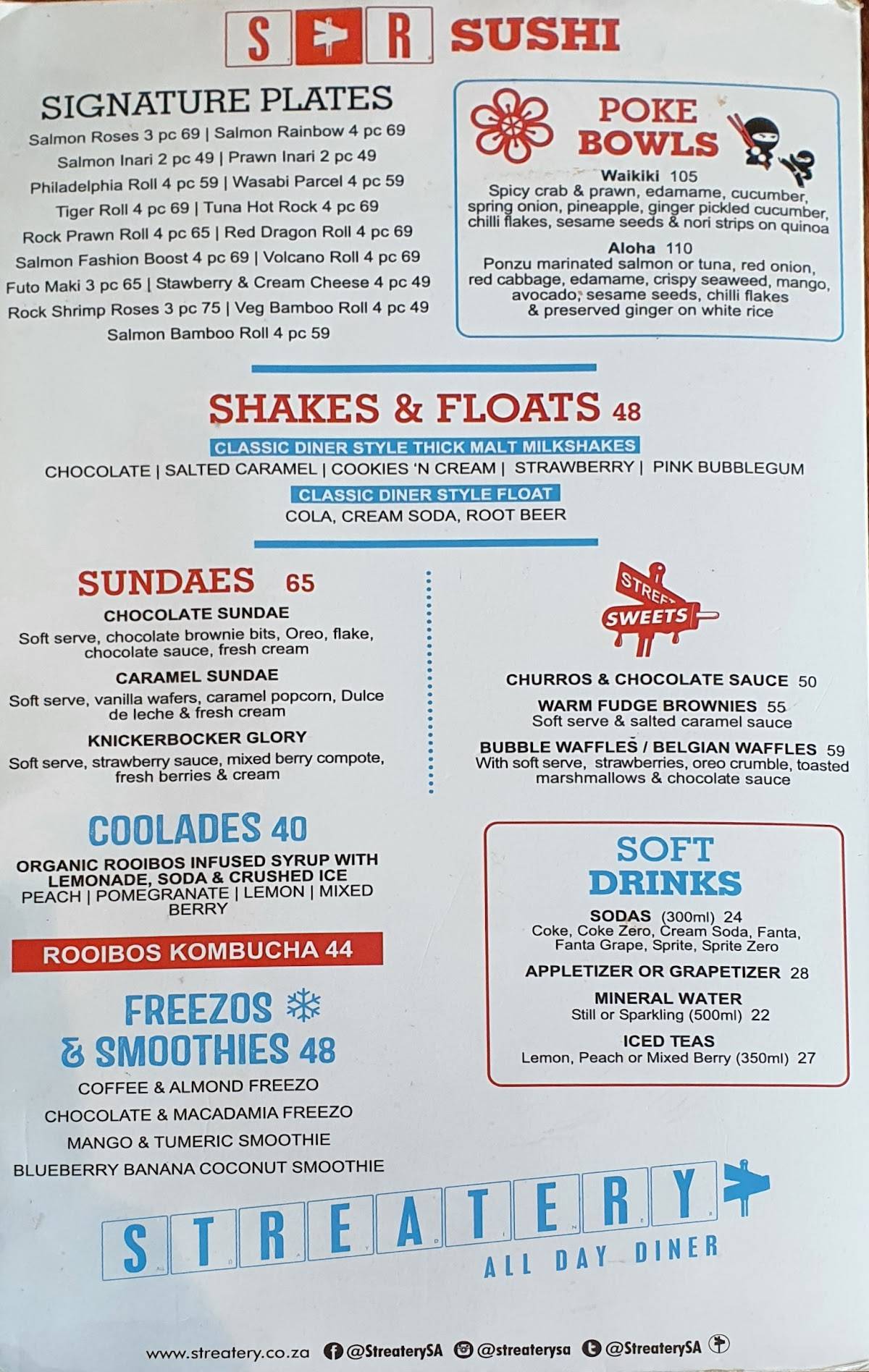Menu at Streatery Waterfall Ridge restaurant, Midrand