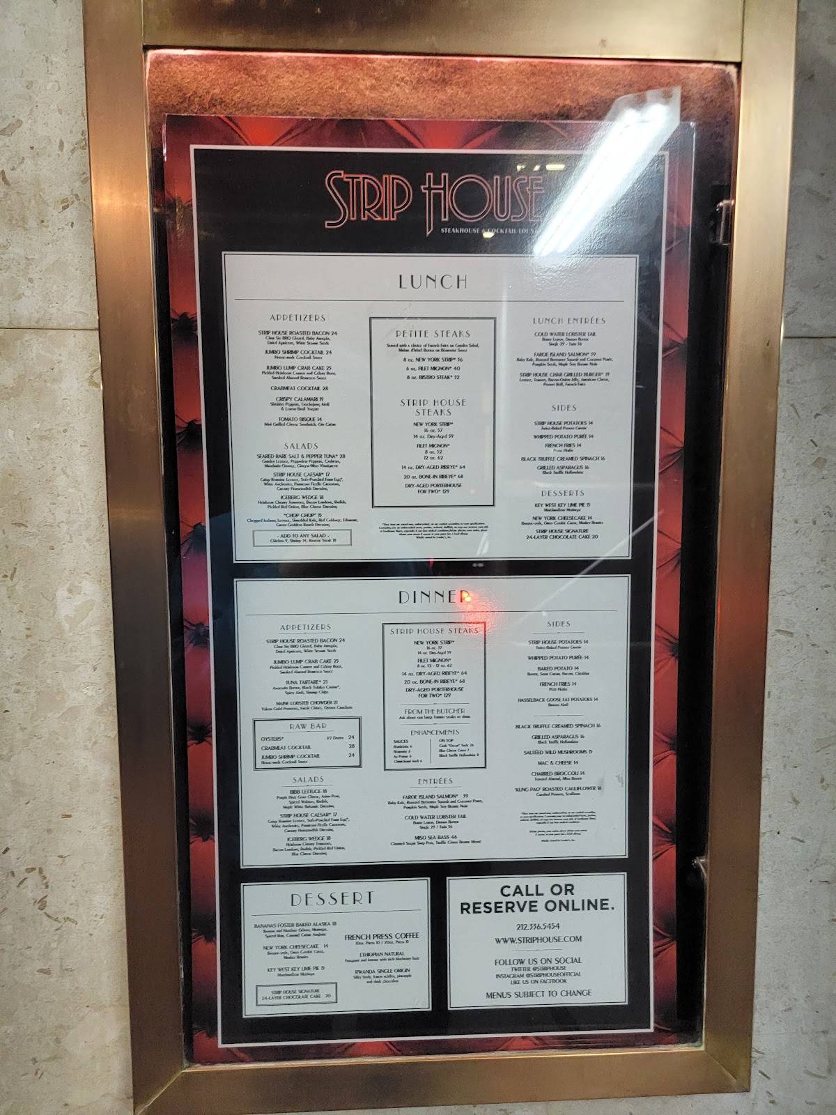 Carta de Strip House Steakhouse, West New York, 15 W 44th St
